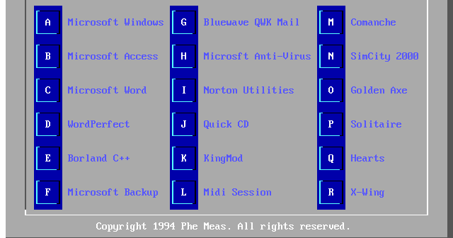 Sample Menu (ansi art)