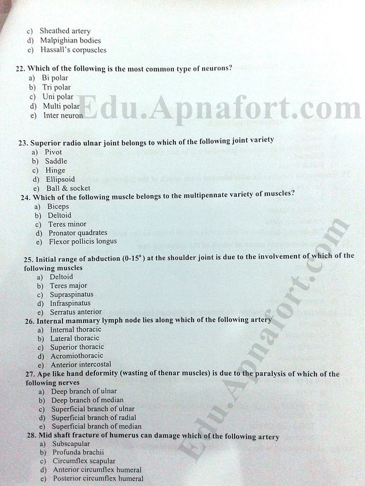 UHS Pattern MCQ Paper for 1st year MBBS