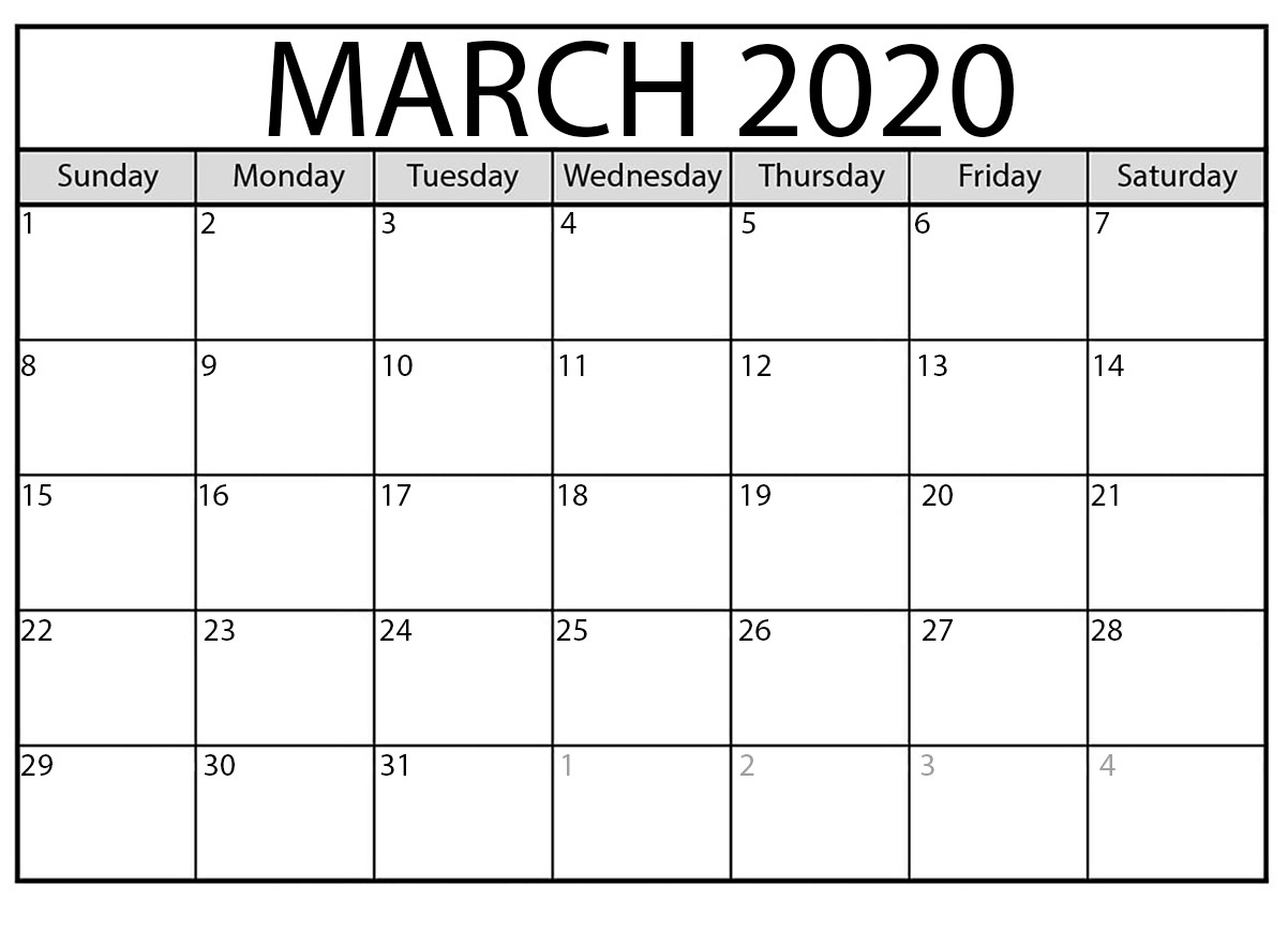 Blank Printable 2020 Calendar: March 2020 Calendar PDF