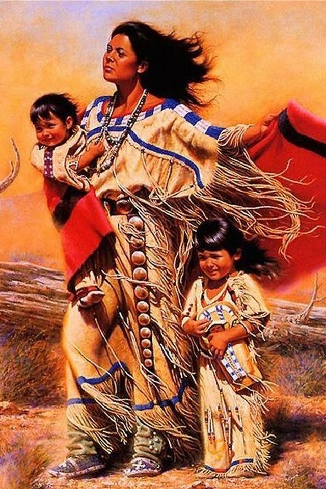 Cool iPhone Wallpapers: Native American Mother with her Kids