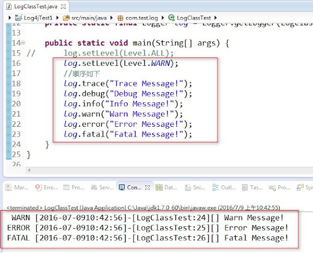 Java程式教學甘仔店: Java Apache Log4j 基本五個級別 DEBUG INFO WARN ERROR FATAL