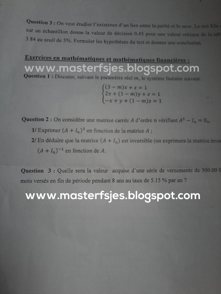 Exemple de Concours Master Actuariat et Finance 2016-2017 - Fsjes Agdal ... Exemple de Concours Master Actuariat et Finance 2016-2017 - Fsjes Agdal ...