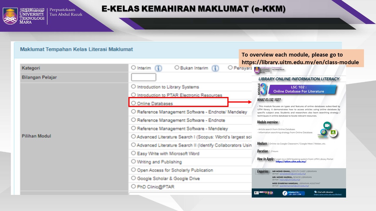 Online Information Literacy Class LSC102 (eKKM) - Perpustakaan UiTM