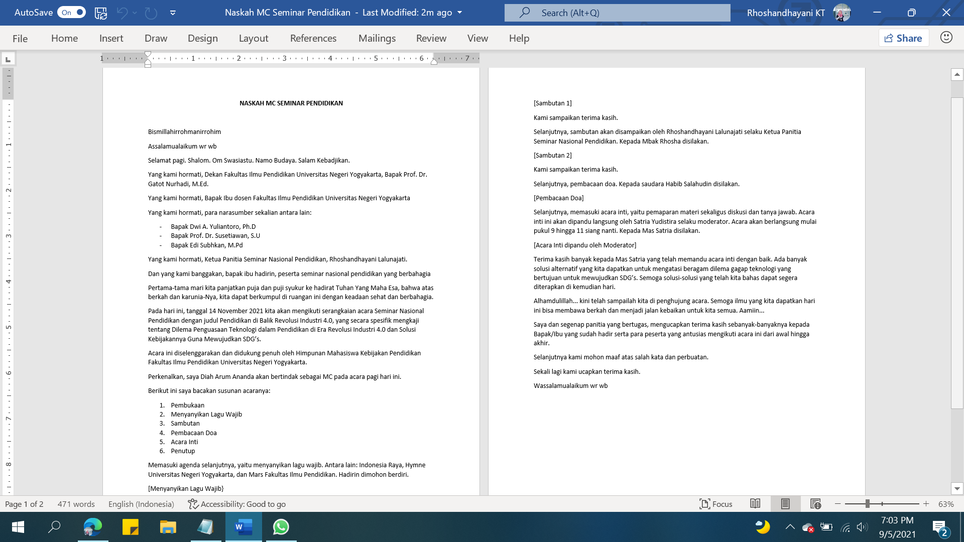 √Contoh Naskah MC Seminar Pendidikan Nasional (Word)