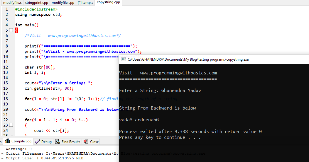 C++ Program to Display String From Backward C++ Program to Display String From Backward
