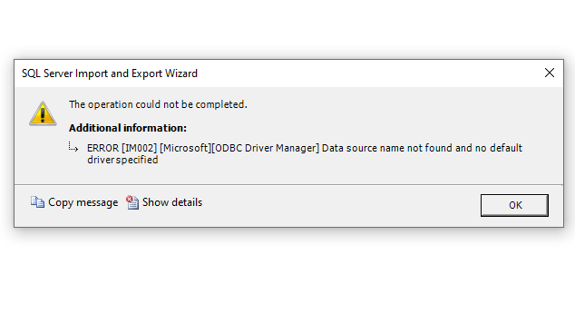 Error [IM002] [Microsoft][ODBC Driver Manager] "Data source name not found and no default driver ...