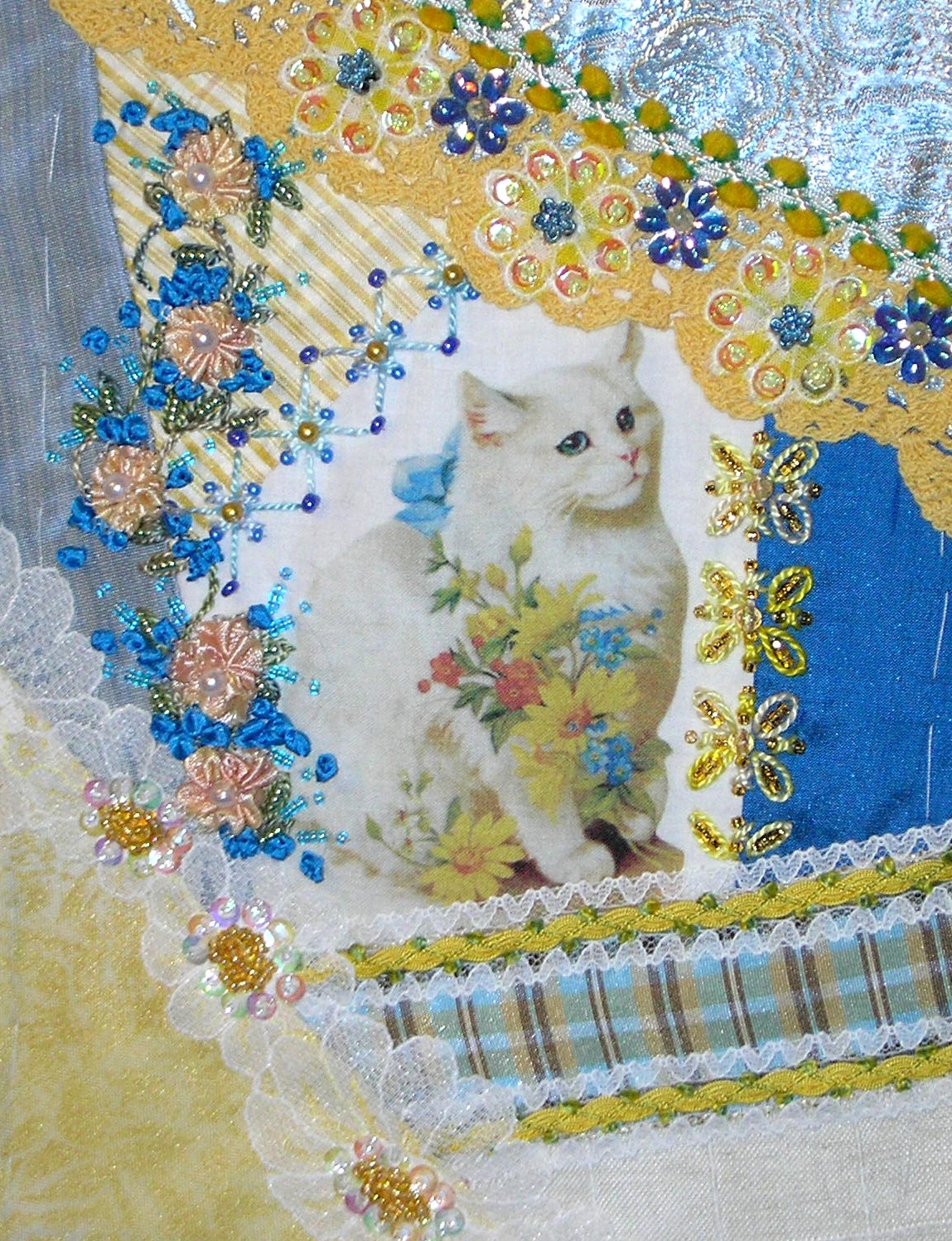 Kitty And Me Designs: White Cat Crazy Quilt