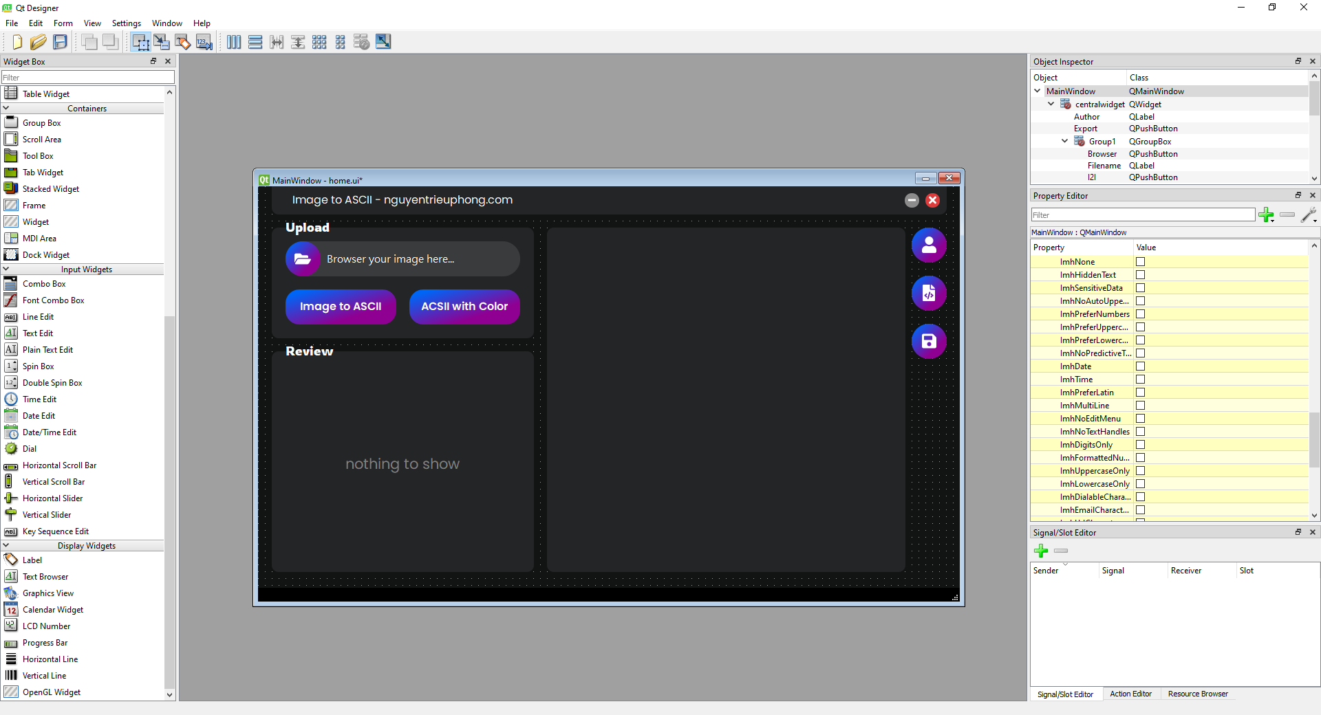 Thiết kế giao diện với PyQt5 (Image to ASCII)