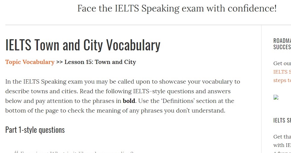 C1.1: IELTS SPEAKING: TOWNS AND CITIES