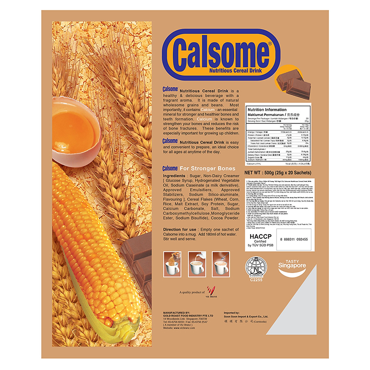 Bột Ngũ Cốc Dinh Dưỡng Calsome Hương Socola - 20 Gói x 25g