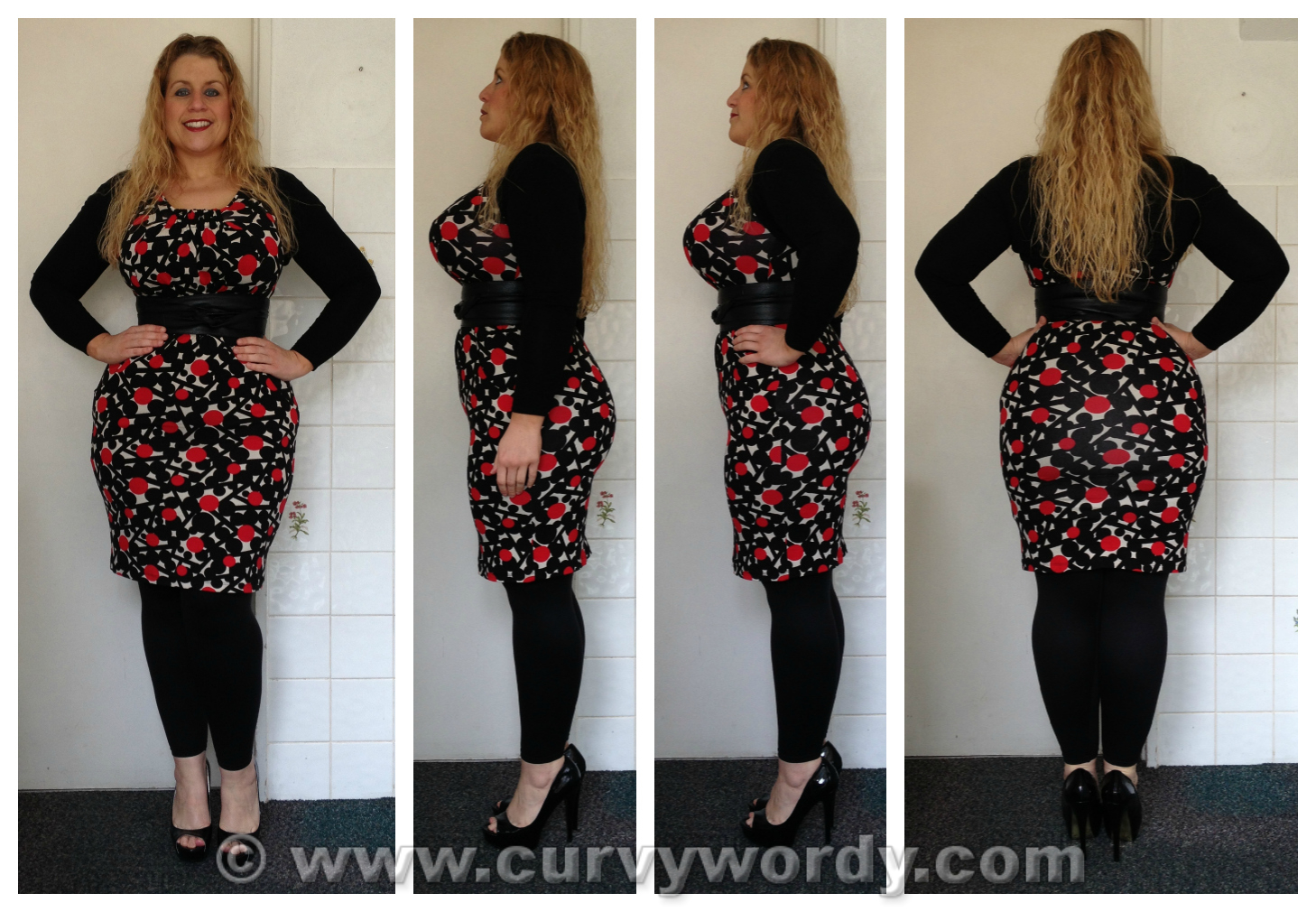 Marks and Spencer Outlet Black White and Red Dress - Curvy Wordy