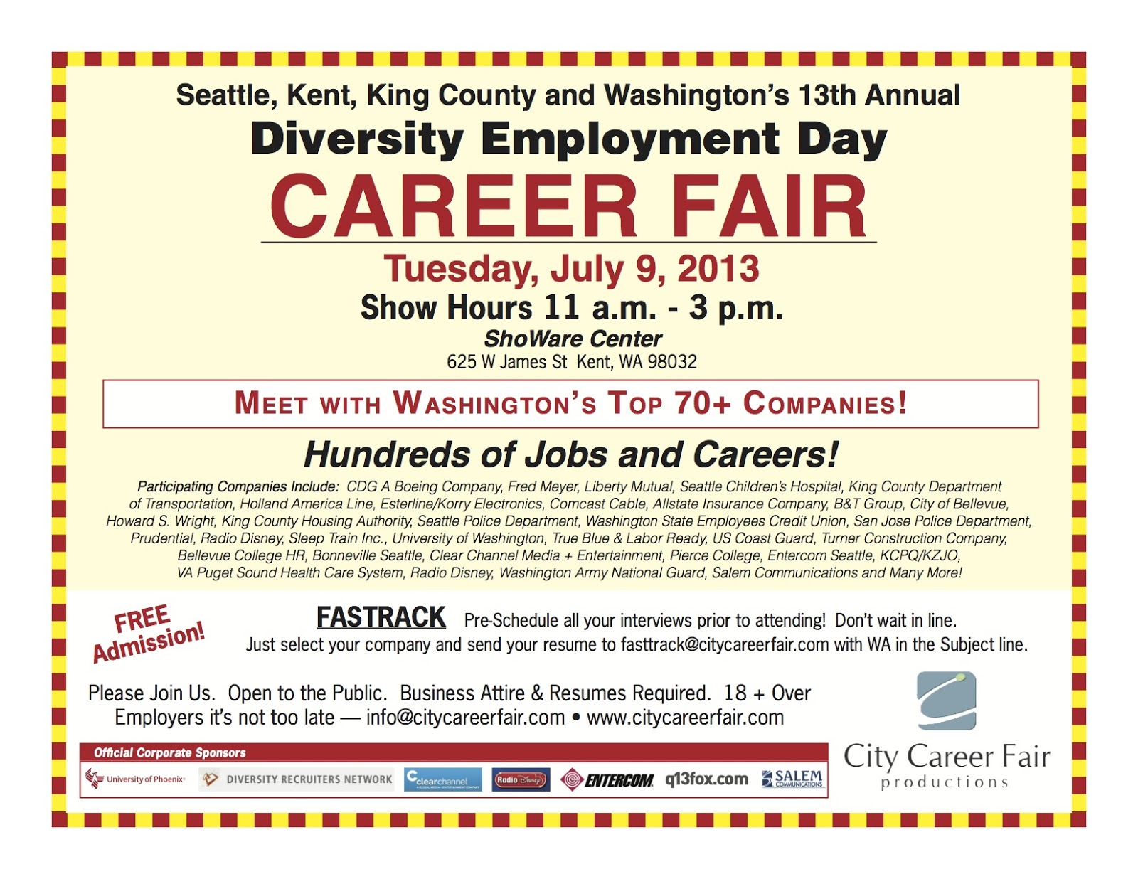 Career Fair on Diversity Employment Day. July 9th in Kent, WA.