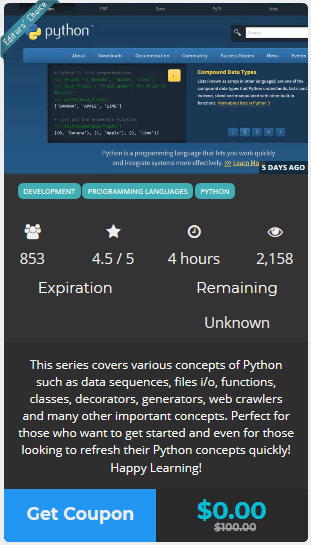 Top 20 Free Python Udemy Courses