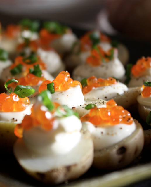 Scrumpdillyicious: Roast New Potatoes with Caviar & Crème Fraîche