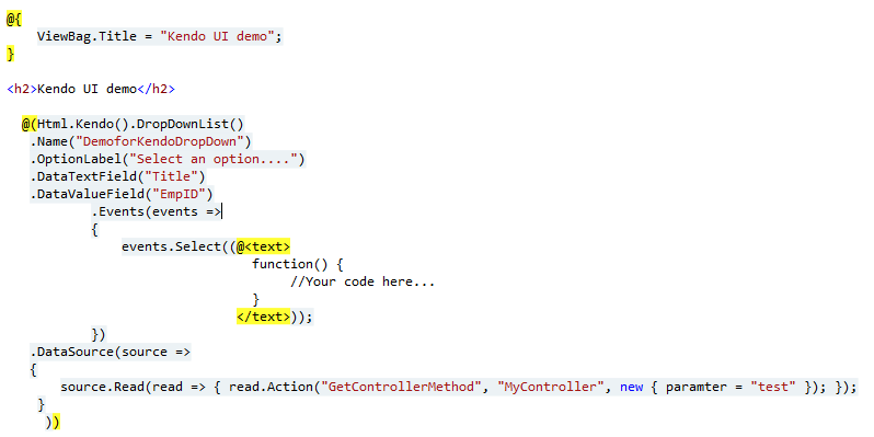 My experience with .NET: Kendo UI - Select event (Kendo Drop Down List) My experience with .NET: Kendo UI - Select event (Kendo Drop Down List)