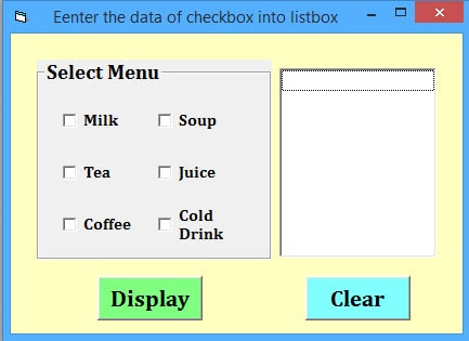 How to enter the data of checkbox into listbox in vb6