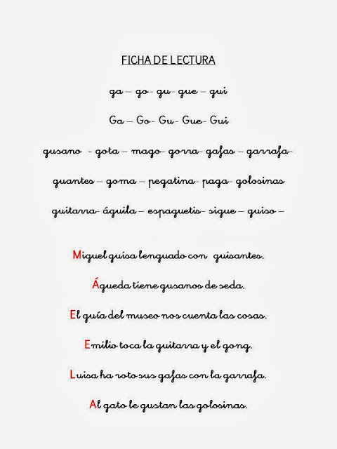 Nuestro cole en Librilla: FICHA DE LECTURA: ga, go, gu, gue, gui.