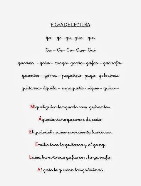 Nuestro cole en Librilla: FICHA DE LECTURA: ga, go, gu, gue, gui.