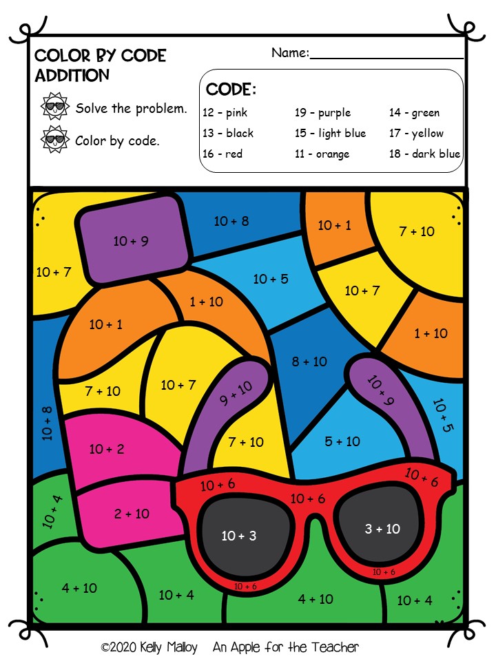 An Apple For The Teacher: Summer Color By Number