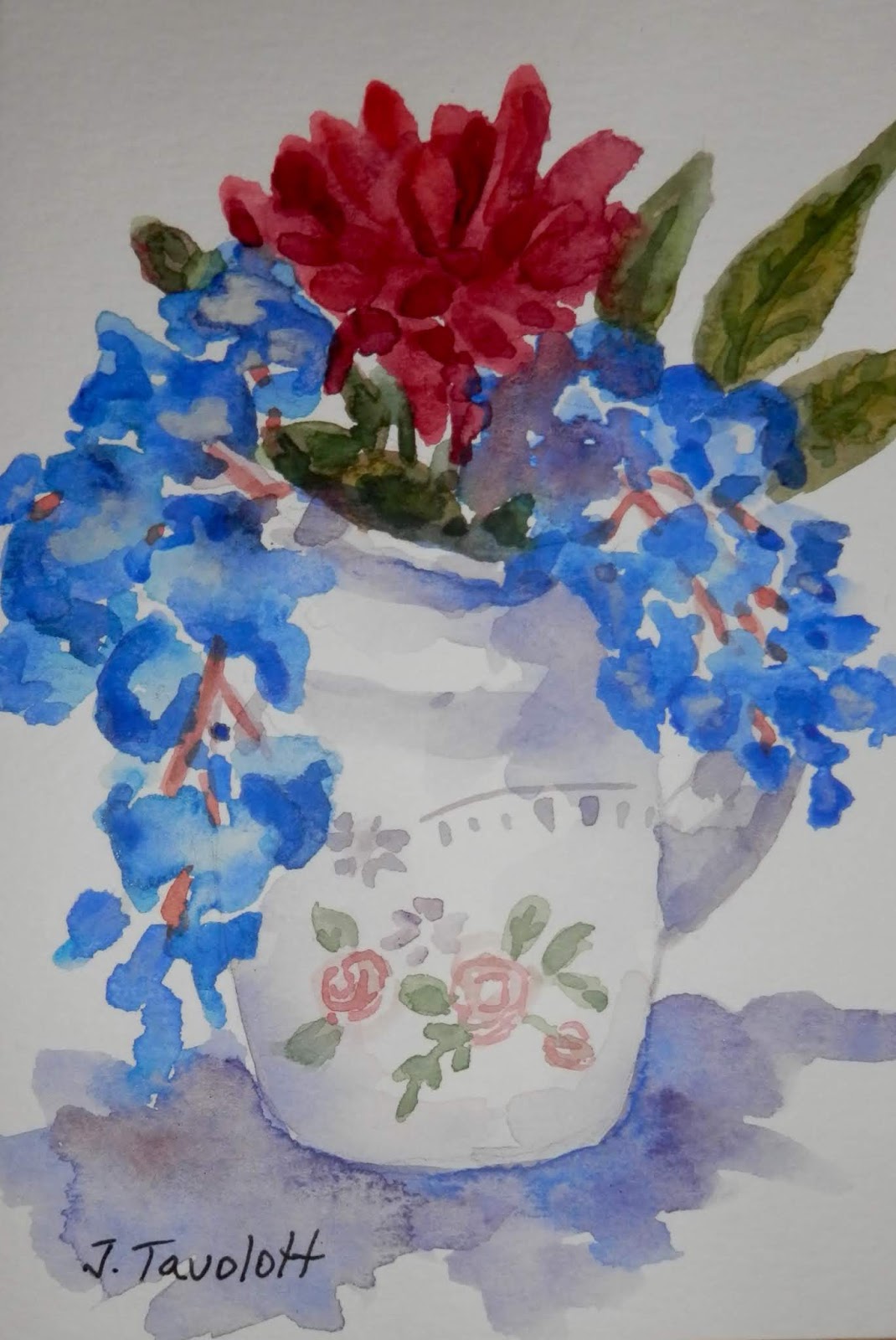 Watercolors by Joan 2: Pitcher With Flowers