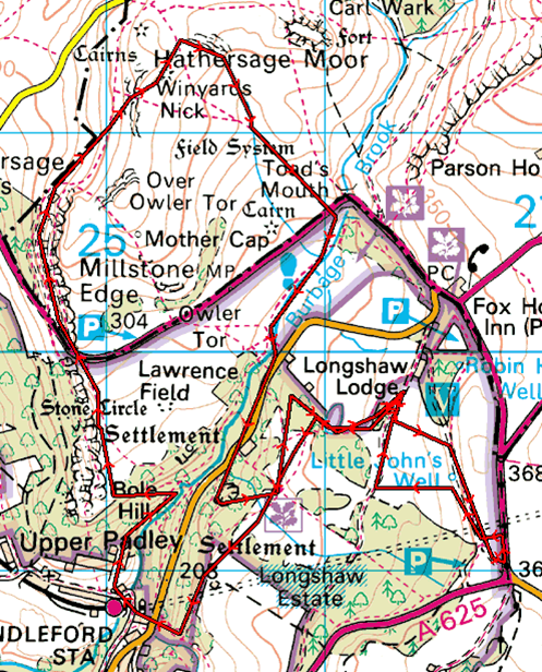 My Walking Log: Map - Longshaw Estate and Padley Gorge