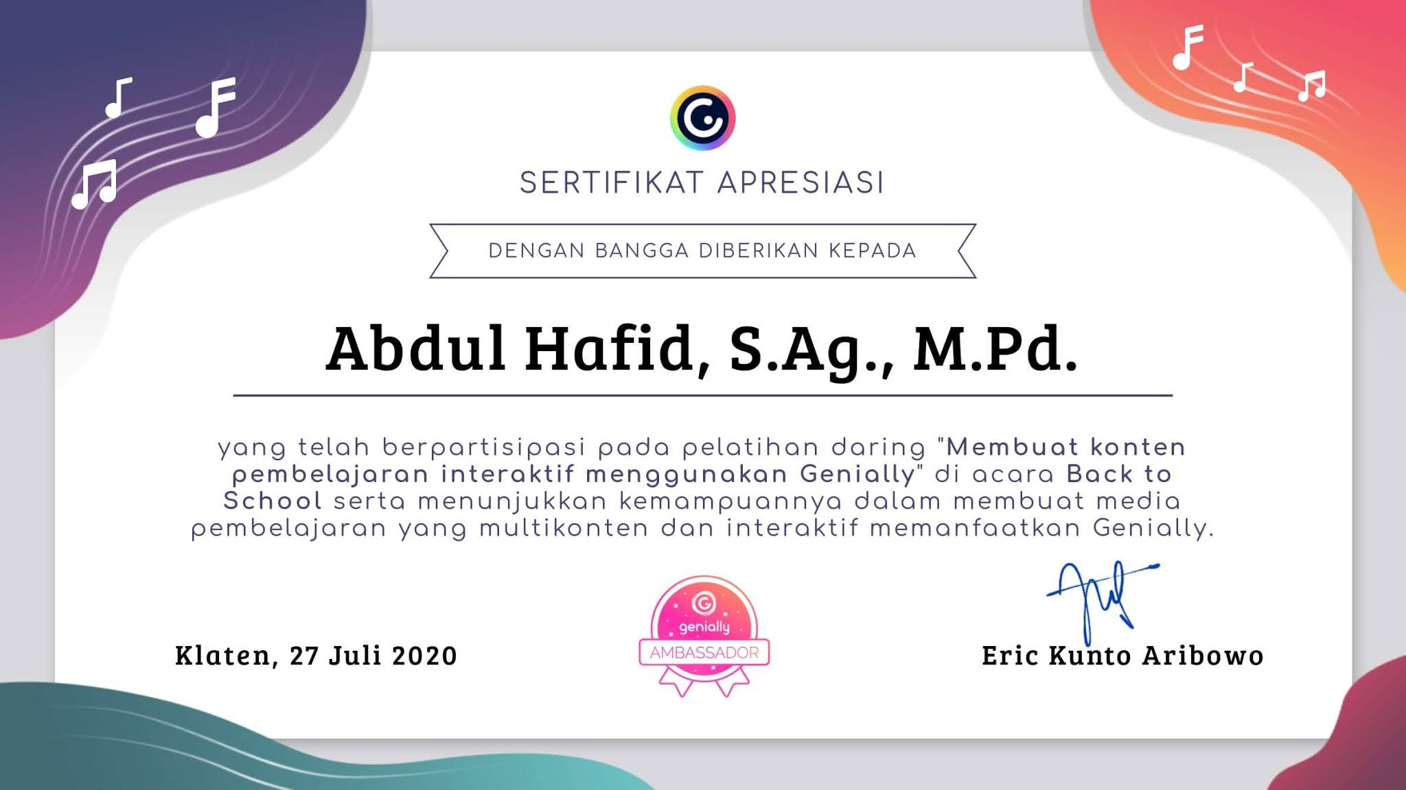 Sertifikat Interaktif Peserta Genially Back to School