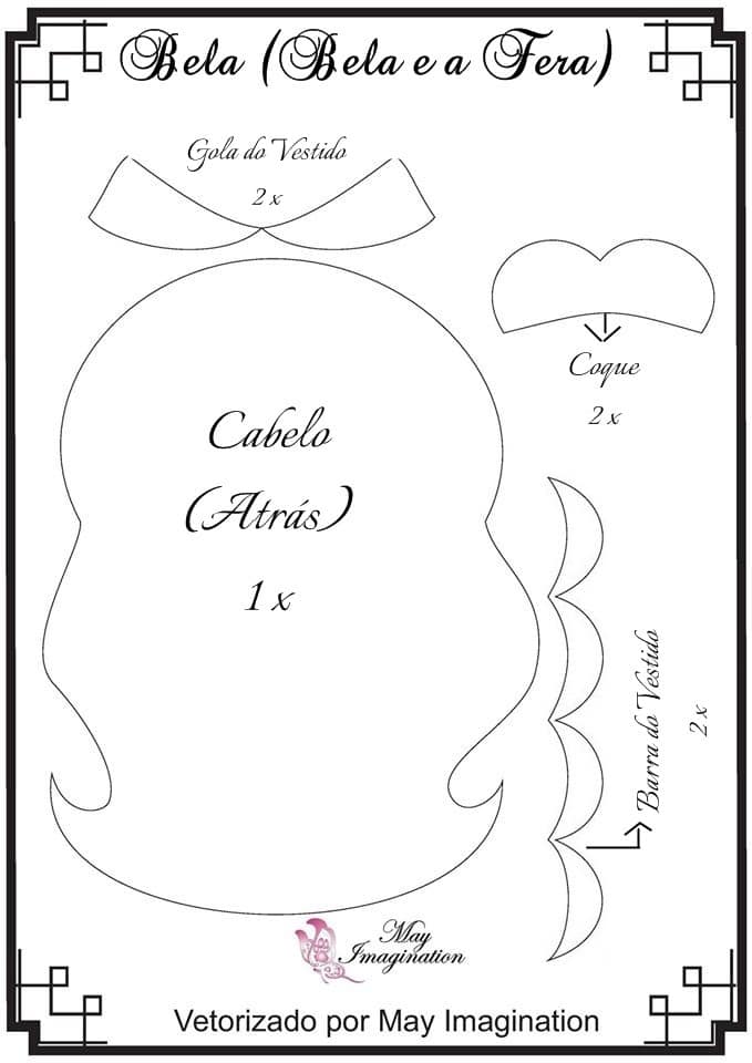 Princesa Bela Molde de Feltro - Feltro e moldes para artesanato