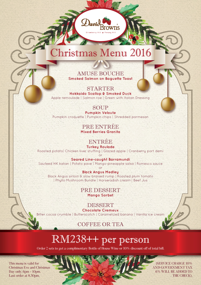 2016 December Set Dinner & Christmas Menu @ David Brown's Restaurant ...