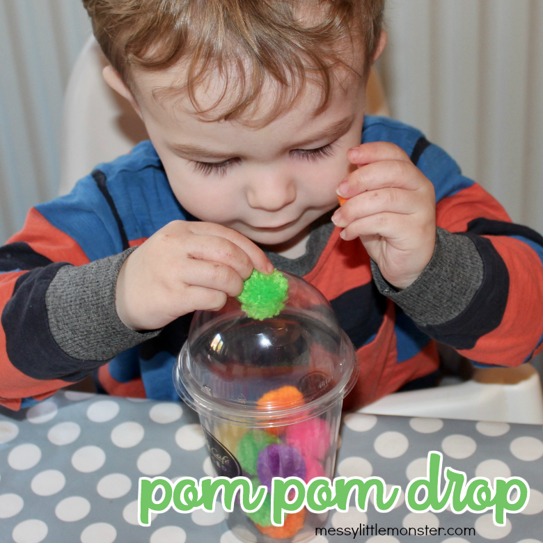 Pom Pom Drop Fine Motor Activity for Toddlers - Messy Little Monster
