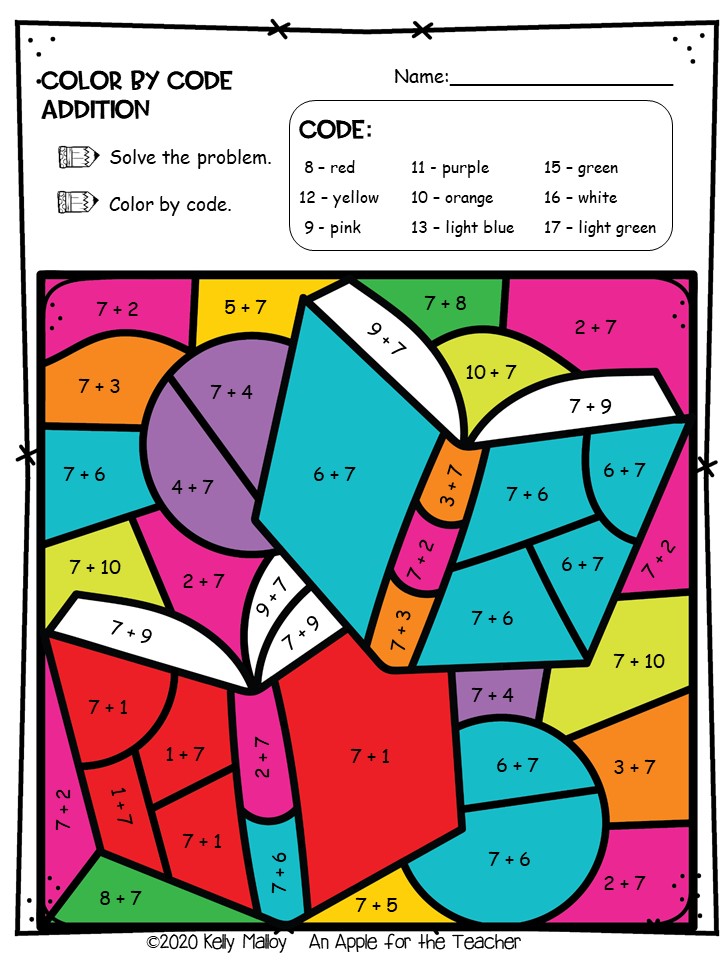 An Apple For The Teacher: Back to School Color by Number Worksheets