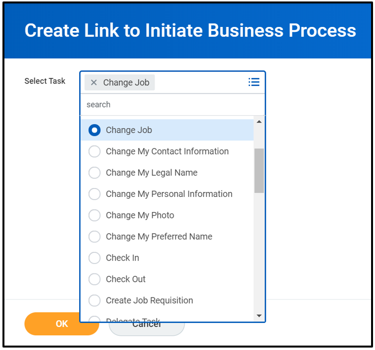 Workday Finance: Create Link to Initiate Business Process