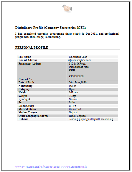 Over 10000 CV and Resume Samples with Free Download: CV Format For BBA