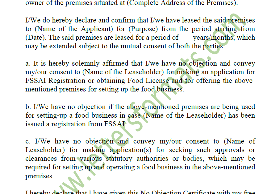 Landlord s NOC Format For FSSAI Registration Food Licence landlord-s-noc-format-for-fssai-registration-food-licence