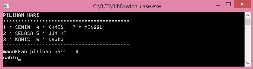 Contoh Program Switch Case c++ Menentukan Nama Hari - NginfoinDroid
