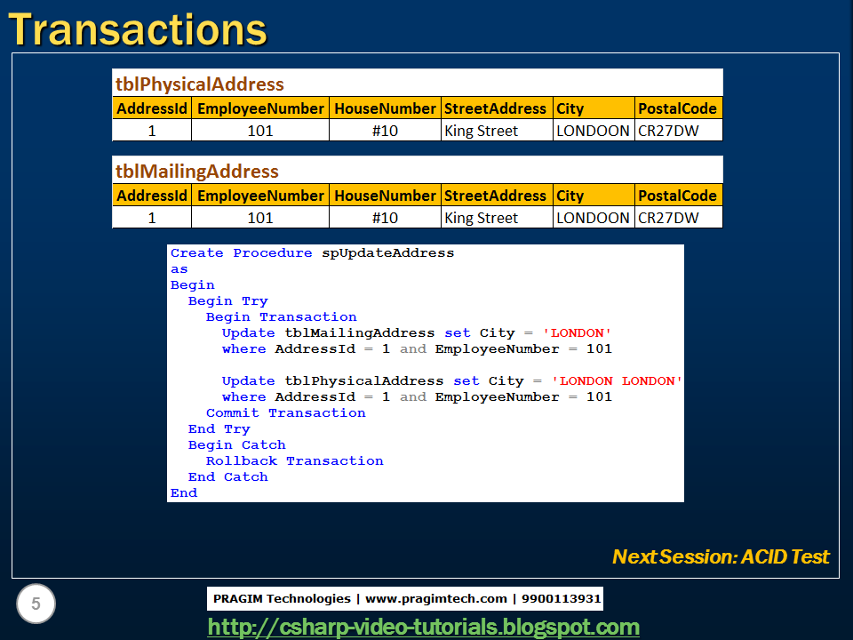 Sql server, .net and c# video tutorial: Part 57 – Transactions in SQL ... Sql server, .net and c# video tutorial: Part 57 – Transactions in SQL ...