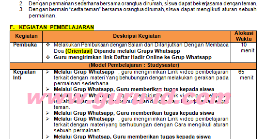 RPP daring PJOK kelas 1 SD Semester Ganjil Revisi Terbaru 2021 - Modul Ajar Kurikulum Merdeka