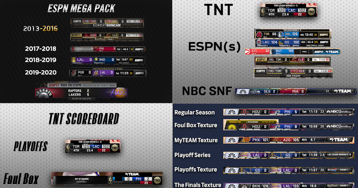 NBA 2K22 Complete Scoreboard Pack ESPN / TNT / NBC / SNF by Karinge ...