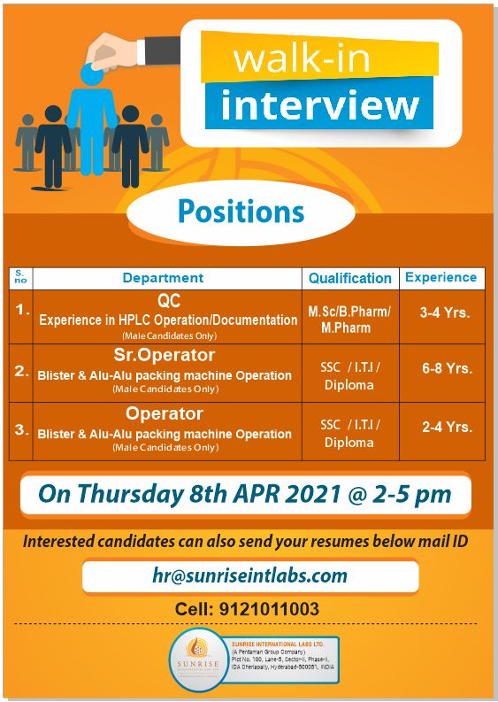 Walk-In Interviews for Quality Control / Sr. Operator / Operators on ...
