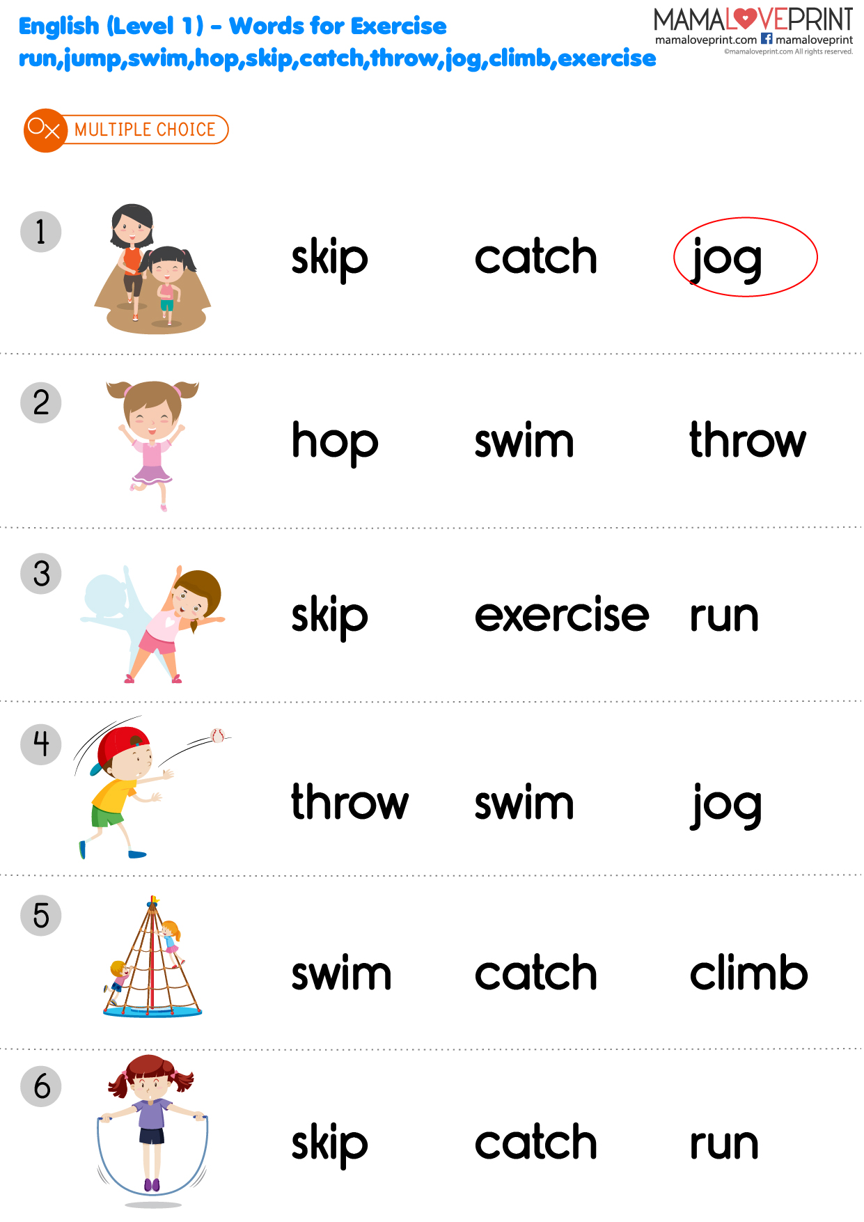 MamaLovePrint English Worksheet - Action Words for Kids English ...