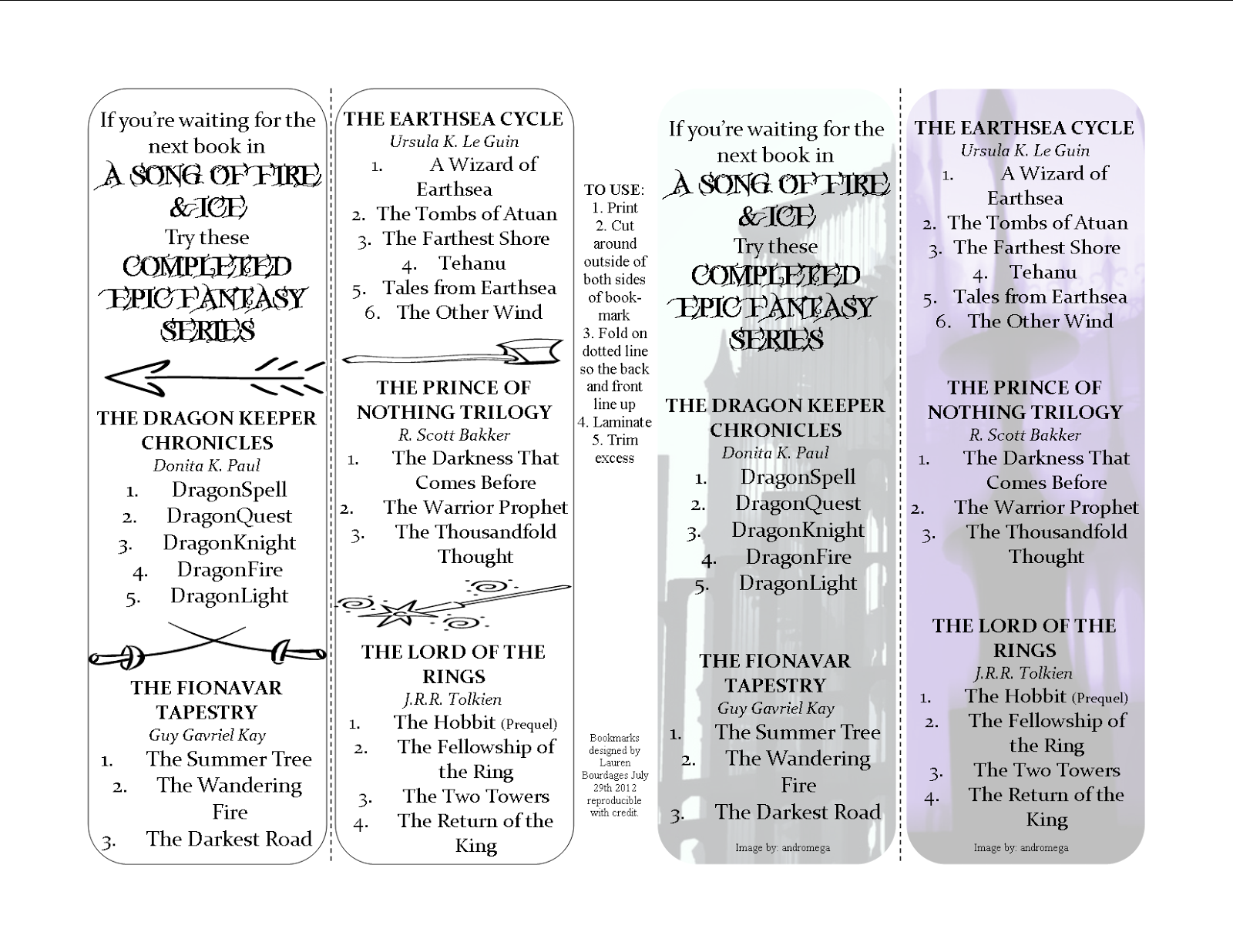 Novel Concepts: Bookmarks - Epic Fantasy