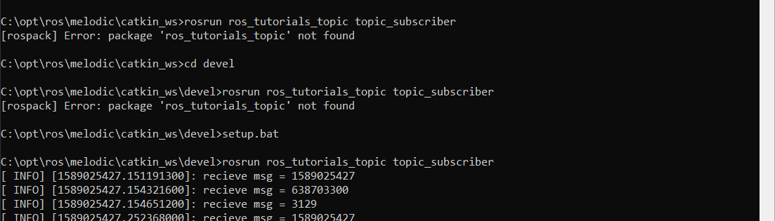 Basic ROS programming on Windows 10 - Publisher and Subscriber nodes