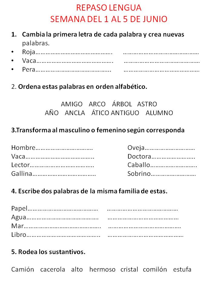 Los5ratones: TAREAS REPASO DE LENGUA Y MATES