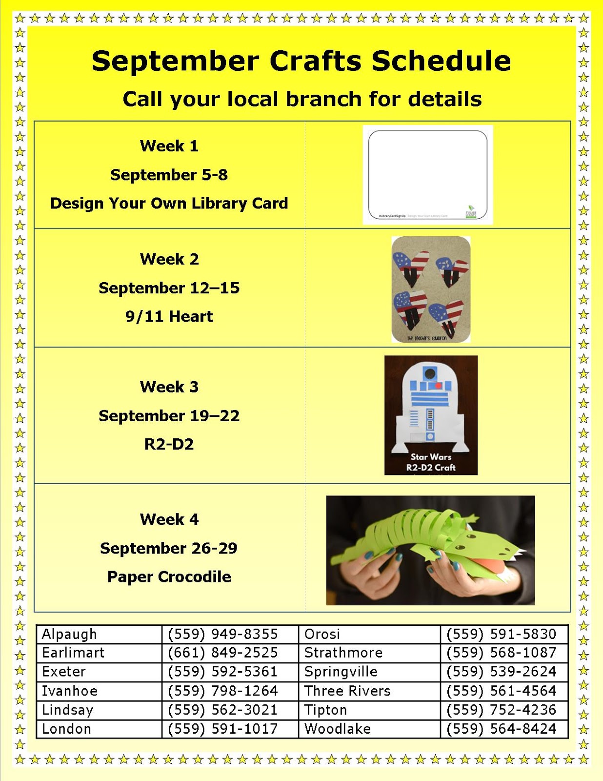 Tulare County Library News and Events: Children's September Crafts at ...