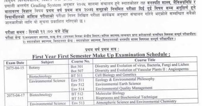 TU publishes Make up Examination routine for M.Sc. Botany ...