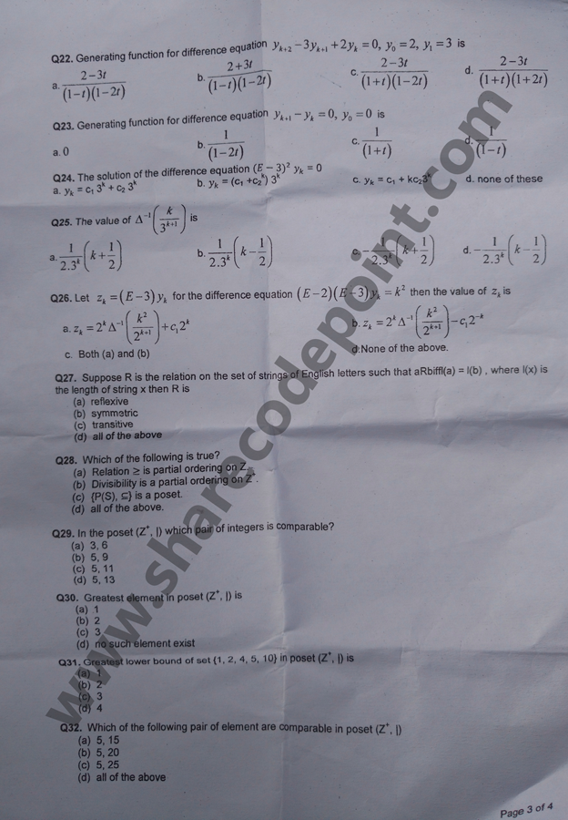 Mth401 Discrete Mathematics Mid Term Exam Mcq Question Paper 2017 Lpu
