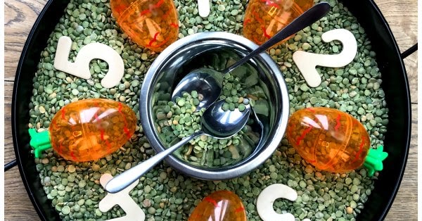 Learning and Exploring Through Play: Split Pea Number Sensory Play
