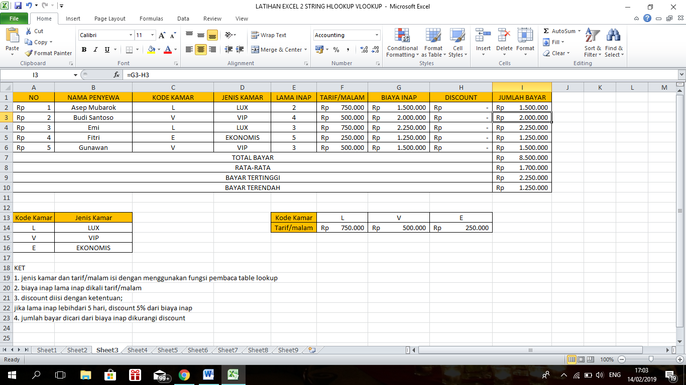 Contoh Soal Ms.Excel (Penggunaan Fungsi String, Vlookup, Dan Hlookup)