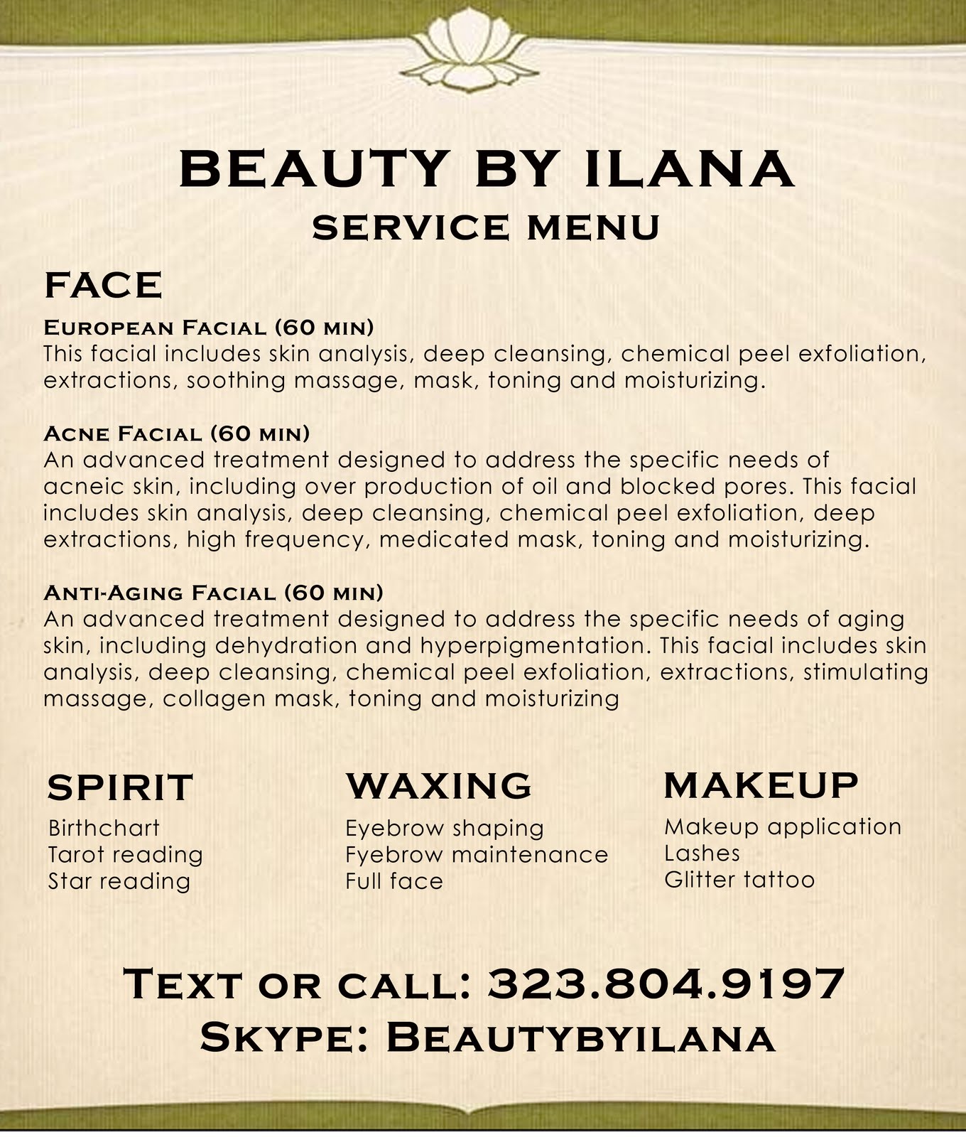 Beauty By Ilana: Service Menu