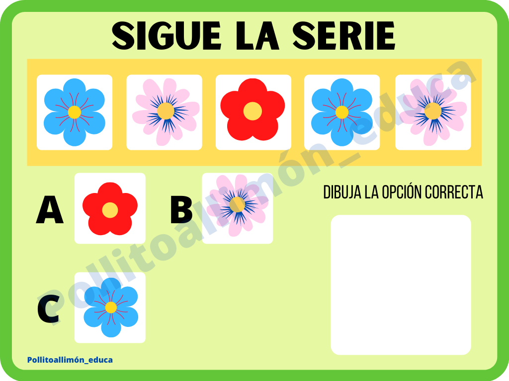 POLLITO AL LIMÓN _ EDUCA: Sigue la serie y dibuja la opción correcta