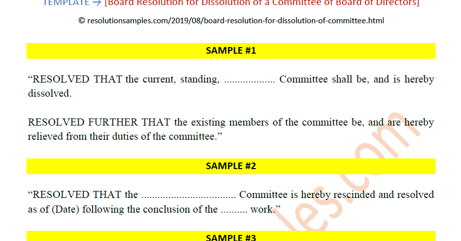 Board Resolution Format for Dissolution of a Board's Committee
